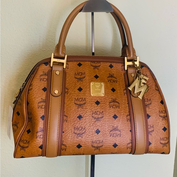 MCM | Bags | Mcm Cognac Visetos Dome Satchel With Gold Hardware | Poshmark